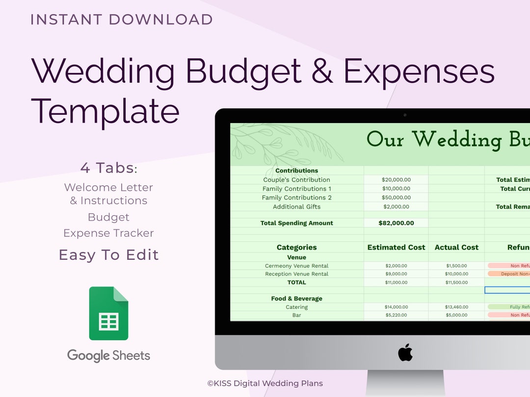 Customizable Wedding Budget Template for Google Sheets - Wedding Budget ...