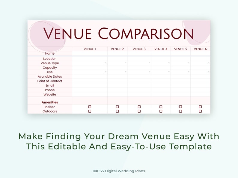 Ultimate Wedding Venue Comparison Template in Pink | Google Sheets ...