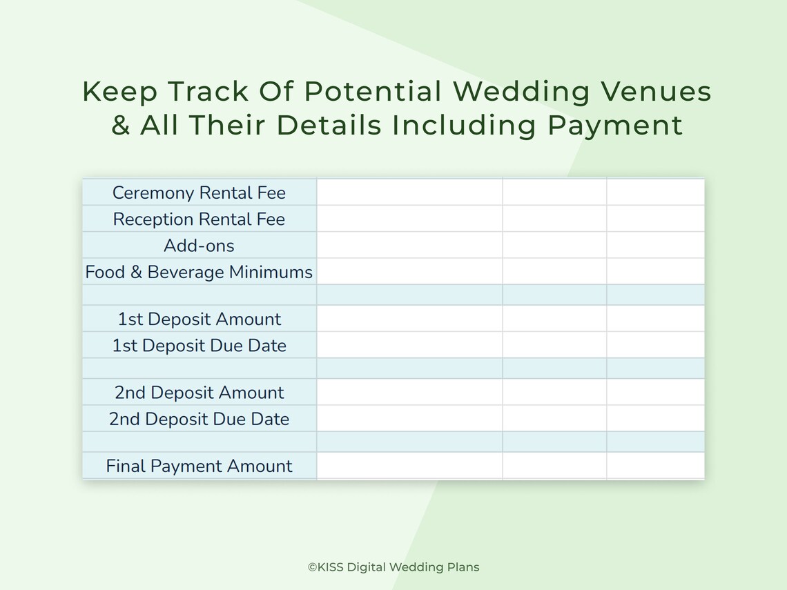 Wedding Venue Comparison Google Sheets Template - Event Planning ...