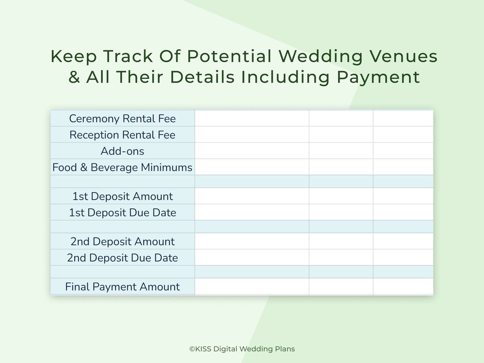 Wedding Venue Comparison Google Sheets Template - Event Planning ...