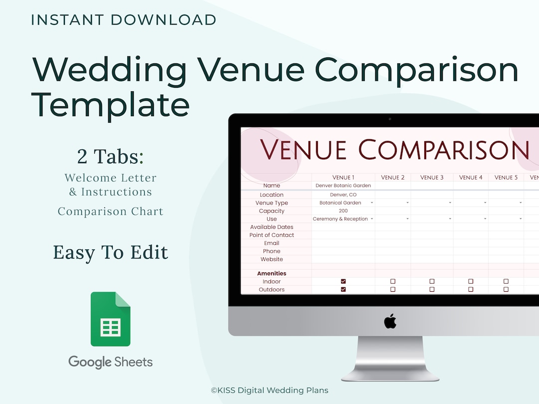 Ultimate Wedding Venue Comparison Template in Pink Google Sheets ...