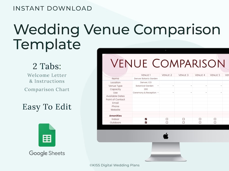 Ultimate Wedding Venue Comparison Template in Pink Google Sheets ...