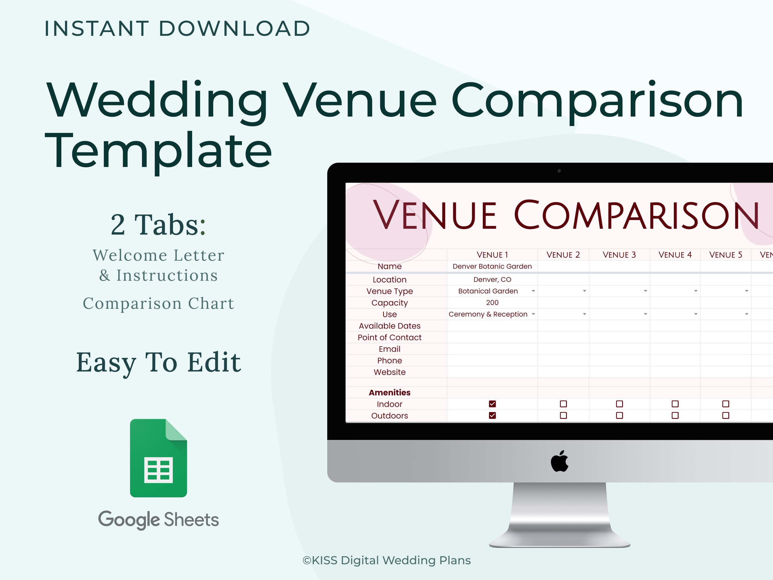 Ultimate Wedding Venue Comparison Template in Pink | Google Sheets ...