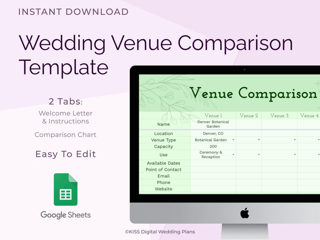 Wedding Venue Comparison Template Google Sheets Planner - Etsy
