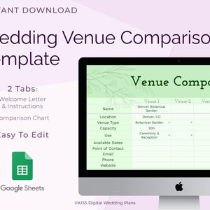 Wedding Venue Comparison Template Google Sheets Planner - Etsy