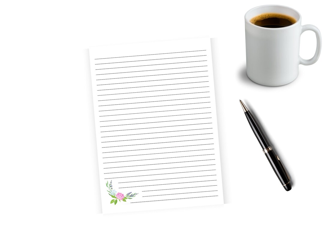 Floral Lined Notepad | Rose & Lavender Design (6.75" X 8.5") - Etsy