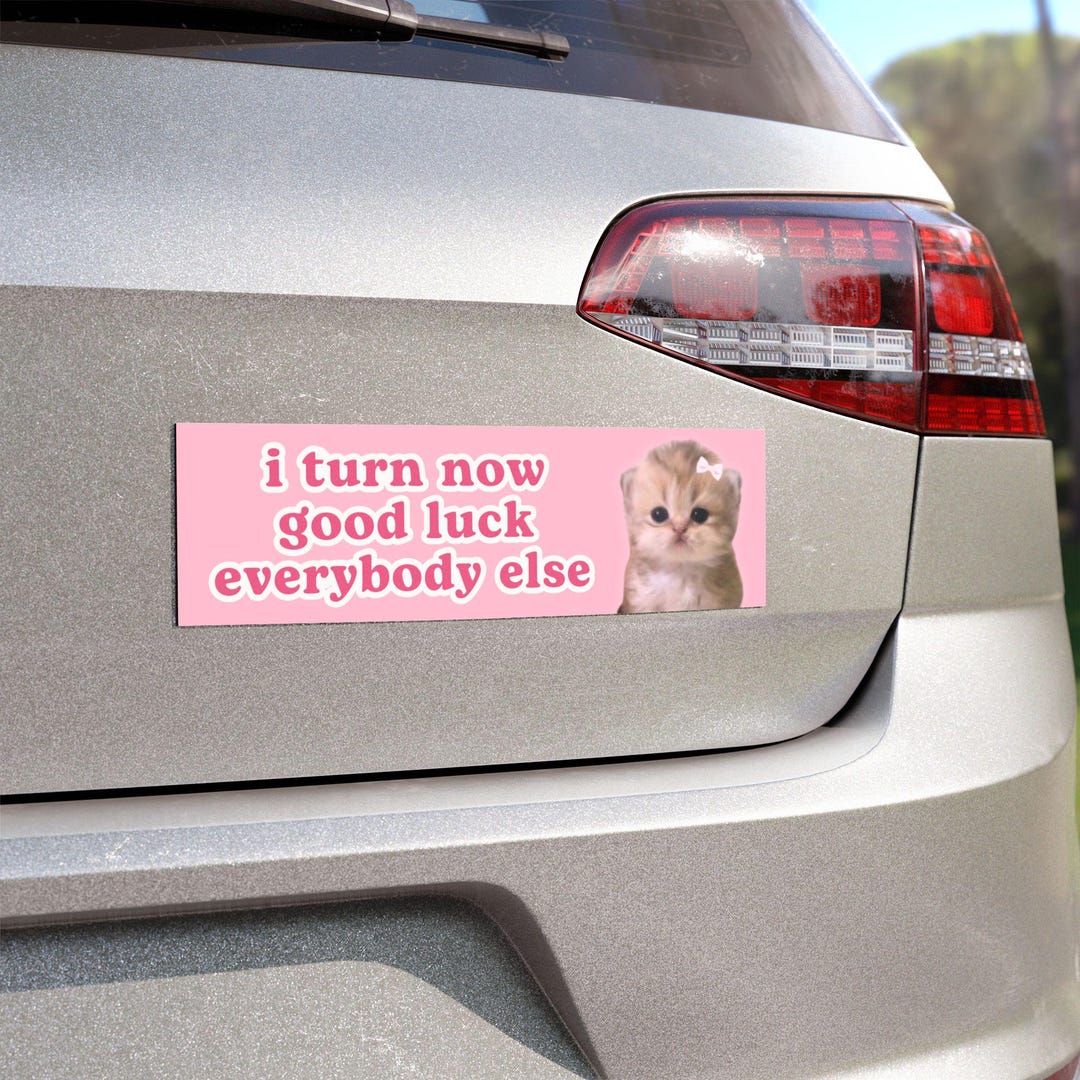 I Turn Now | Cat Car Bumper Magnet | Cute Pink Car Decal, Funny ...