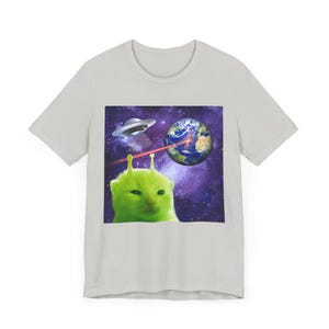 Green Alien Cat T Shirt | Funny Alien Cat Meme, Spaceship, Gnarp Cat, Gleep Glorp, Gen Z, Silly ...