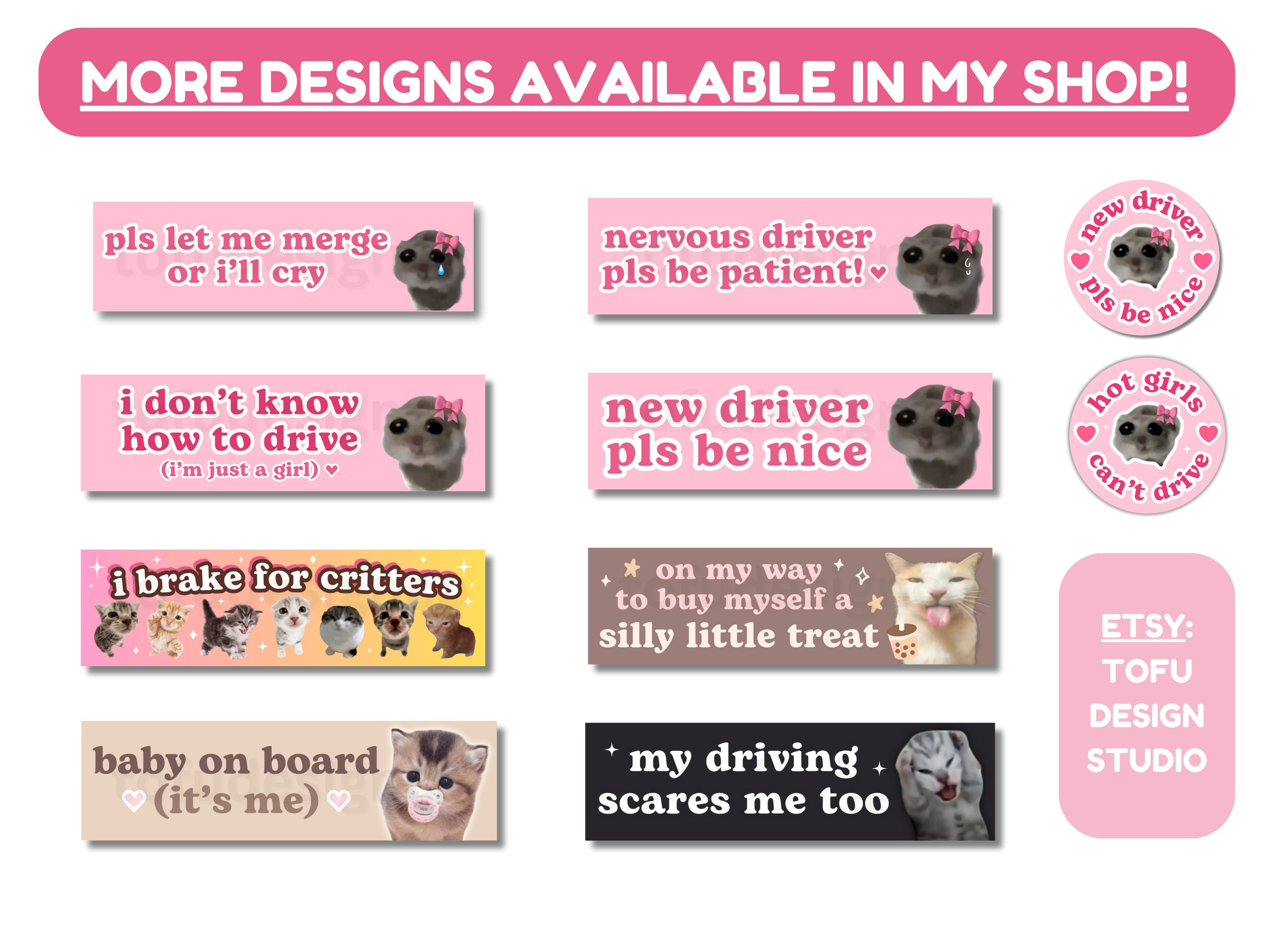 New Driver Pls Be Nice | Sad Hamster Car Bumper Sticker | Crying Funny ...