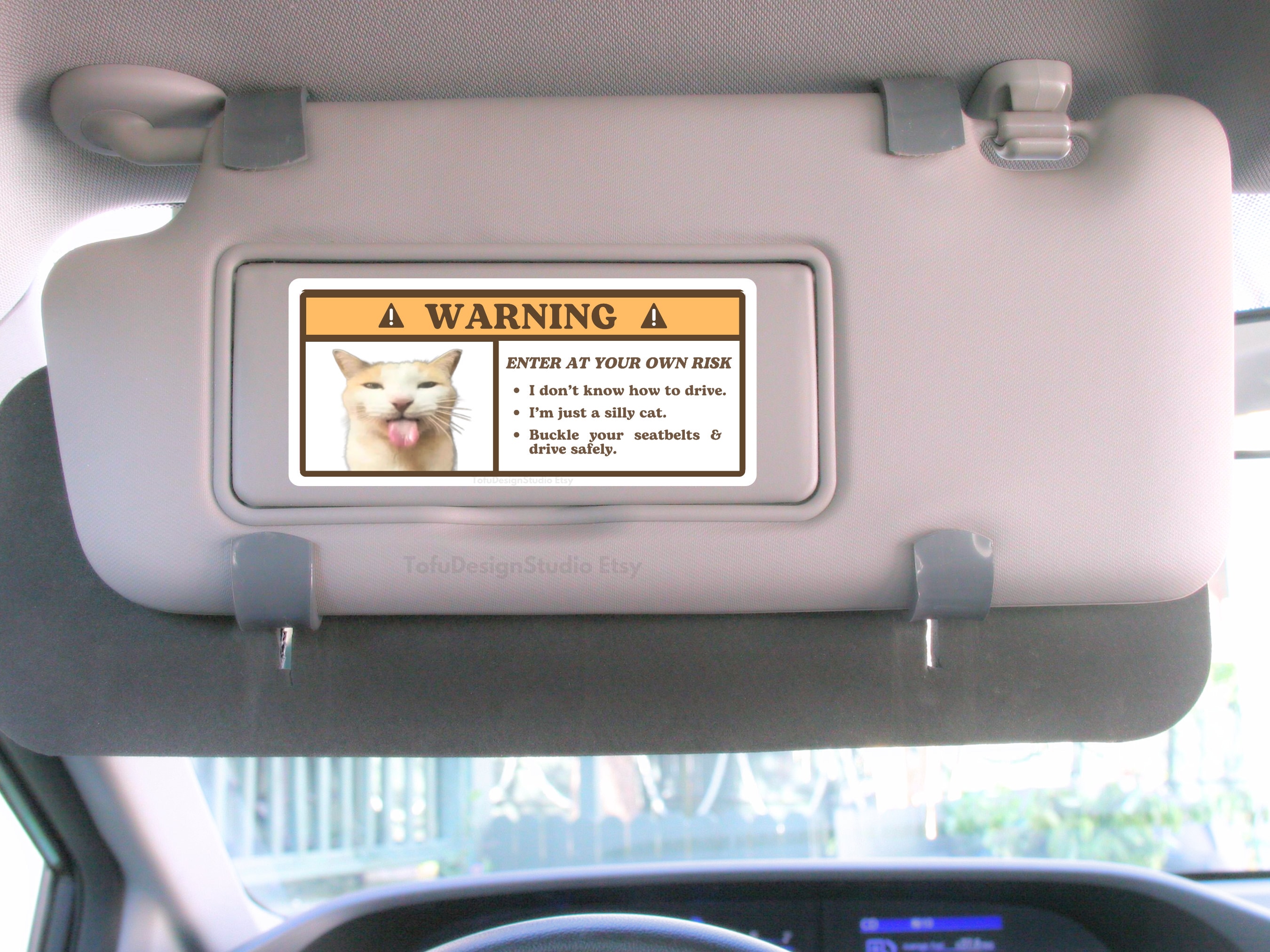 Silly Cat Meme Car Warning Sticker | Cute Kitty Caution Airbag Label ...