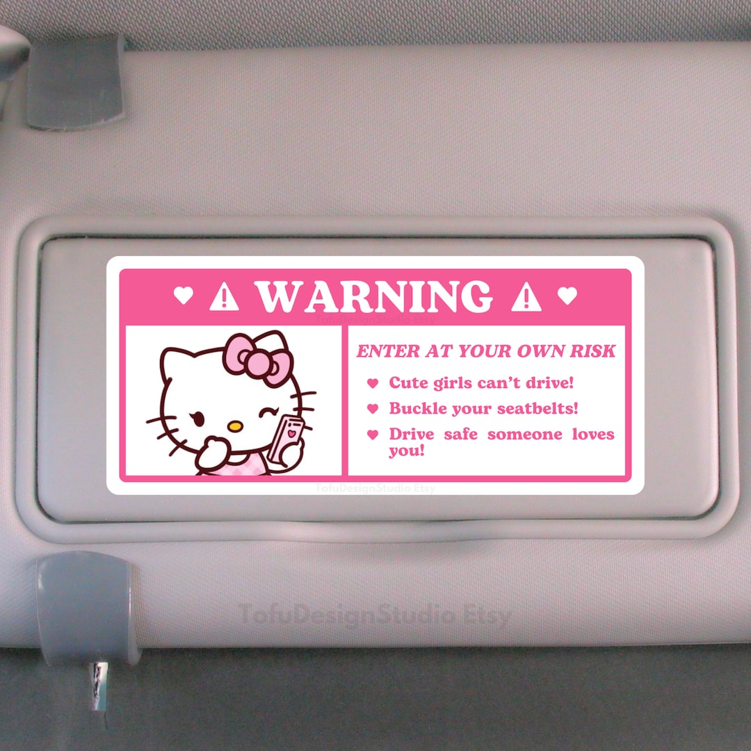 Cute Cat Car Warning Sticker | Pink Kawaii Airbag Label, Dashboard ...