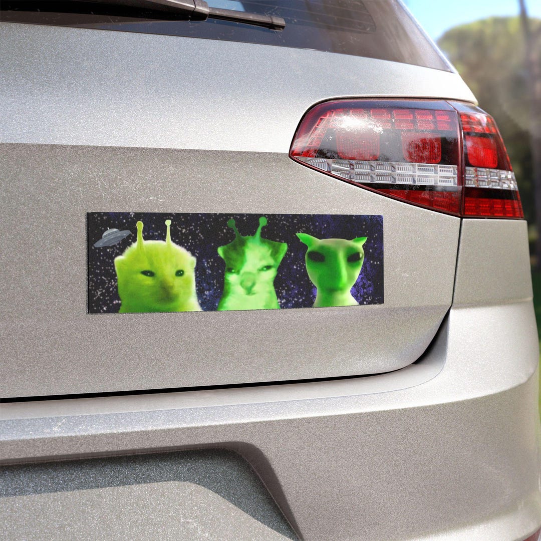 Green Alien Car Bumper Magnet | Funny Space Cat Meme, Gnarp, Green ...
