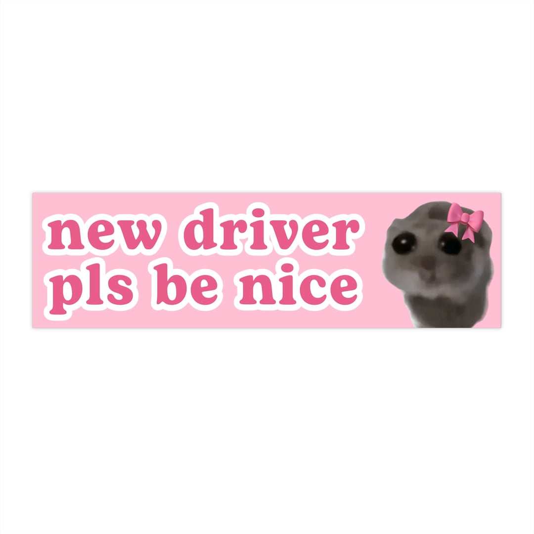 New Driver Pls Be Nice | Sad Hamster Car Bumper Sticker | Crying Funny ...