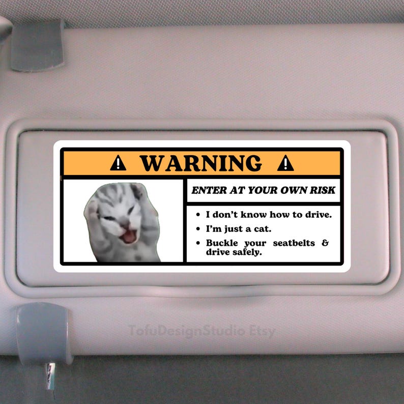 Screaming Cat Meme Car Warning Sticker | Cute Kitty Caution Airbag ...