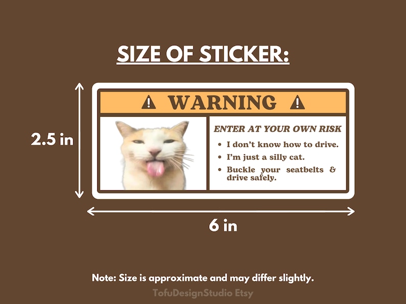 Silly Cat Meme Car Warning Sticker | Cute Kitty Caution Airbag Label ...
