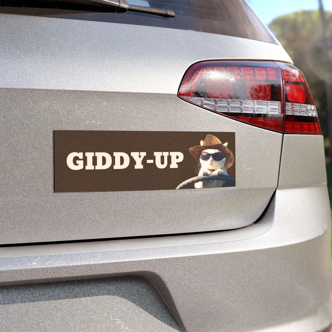 Giddy up | Cowboy Cat Car Bumper Magnet | Funny Cat Meme, Unhinged ...