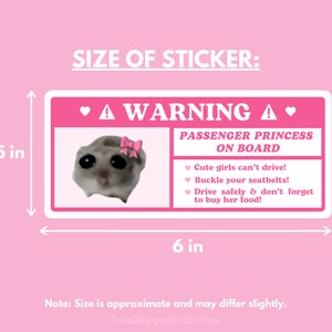 Cute Passenger Princess Car Warning Sticker | Sad Hamster Meme | Pink ...