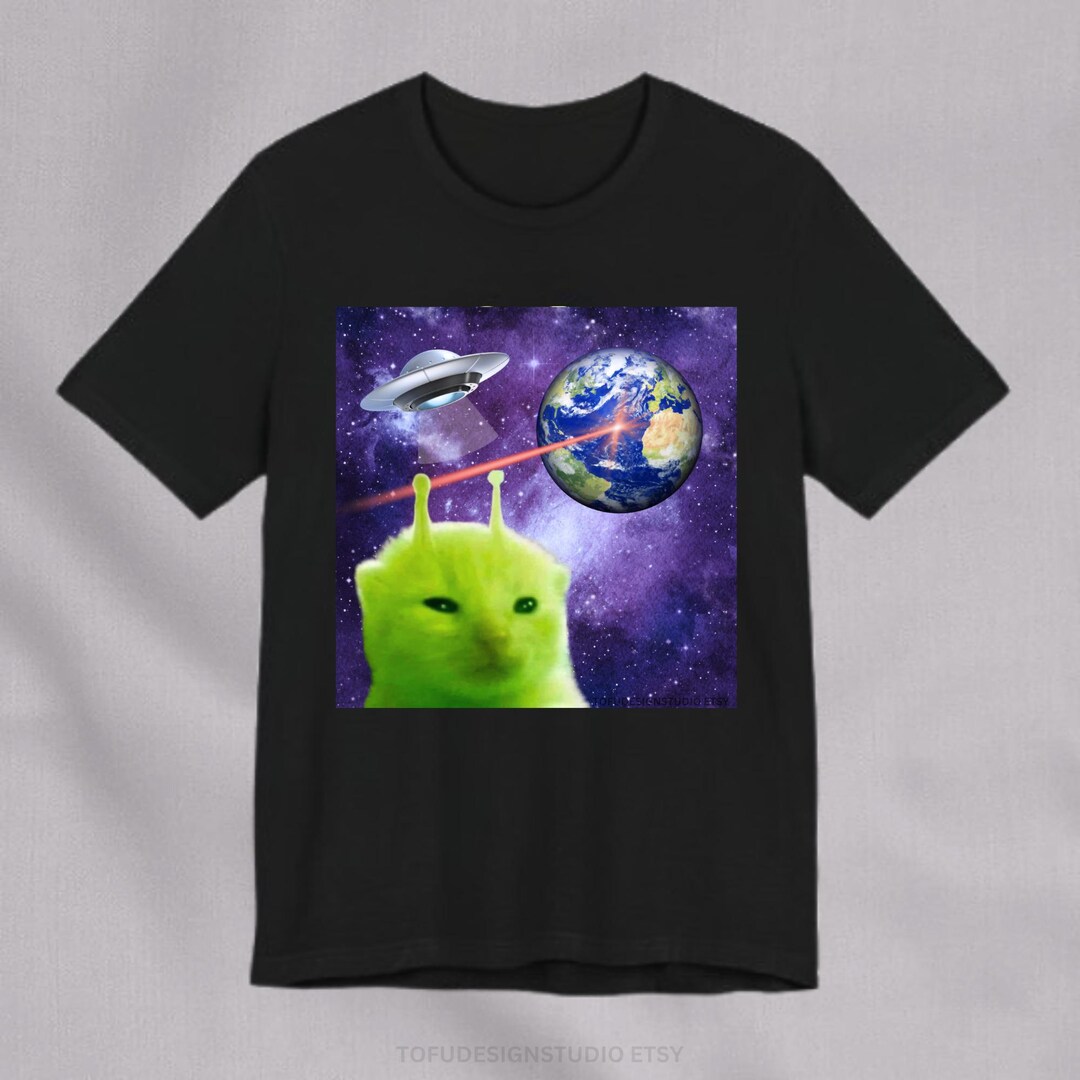 Green Alien Cat T Shirt | Funny Alien Cat Meme, Spaceship, Gnarp Cat ...