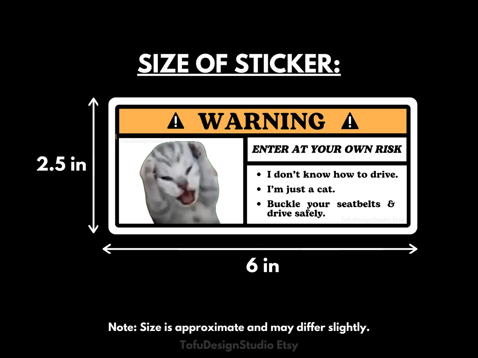 Screaming Cat Meme Car Warning Sticker | Cute Kitty Caution Airbag ...