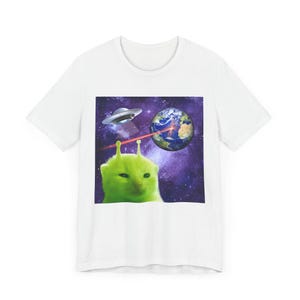 Green Alien Cat T Shirt | Funny Alien Cat Meme, Spaceship, Gnarp Cat ...
