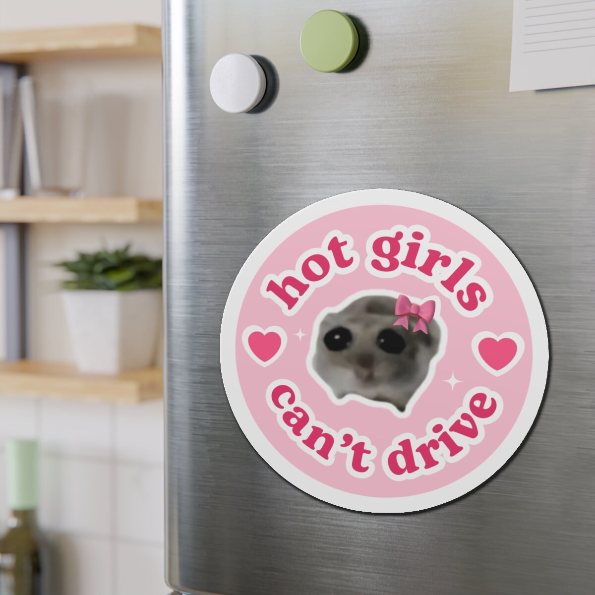 Hot Girls Can't Drive Sad Hamster Meme Round Circle Car Magnet Car ...