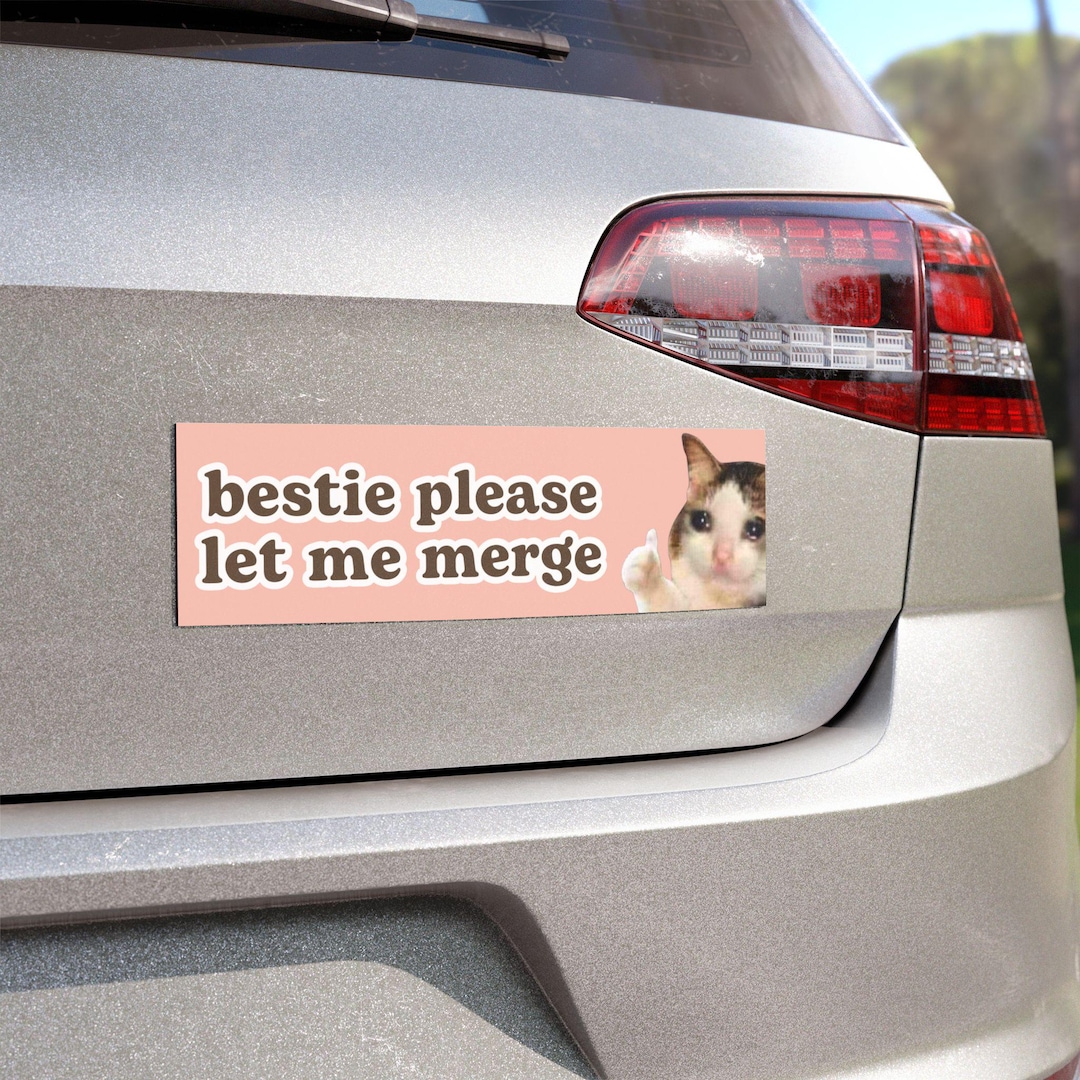 Bestie Please Let Me Merge | Crying Cat Meme Car Bumper Magnet | Funny ...