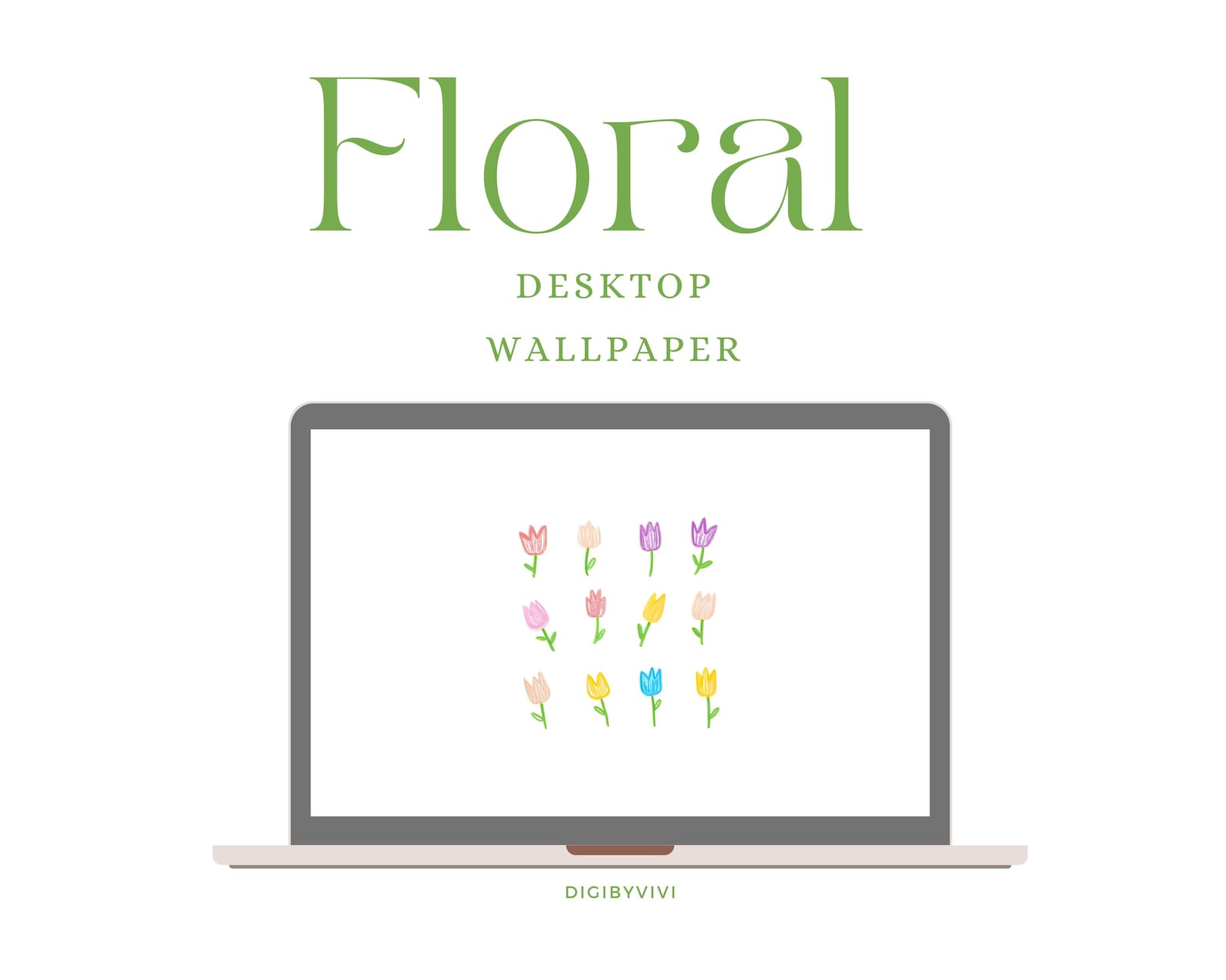 Floral Sketch Garden Desktop Wallpaper | Minimalist Pastel Flower ...