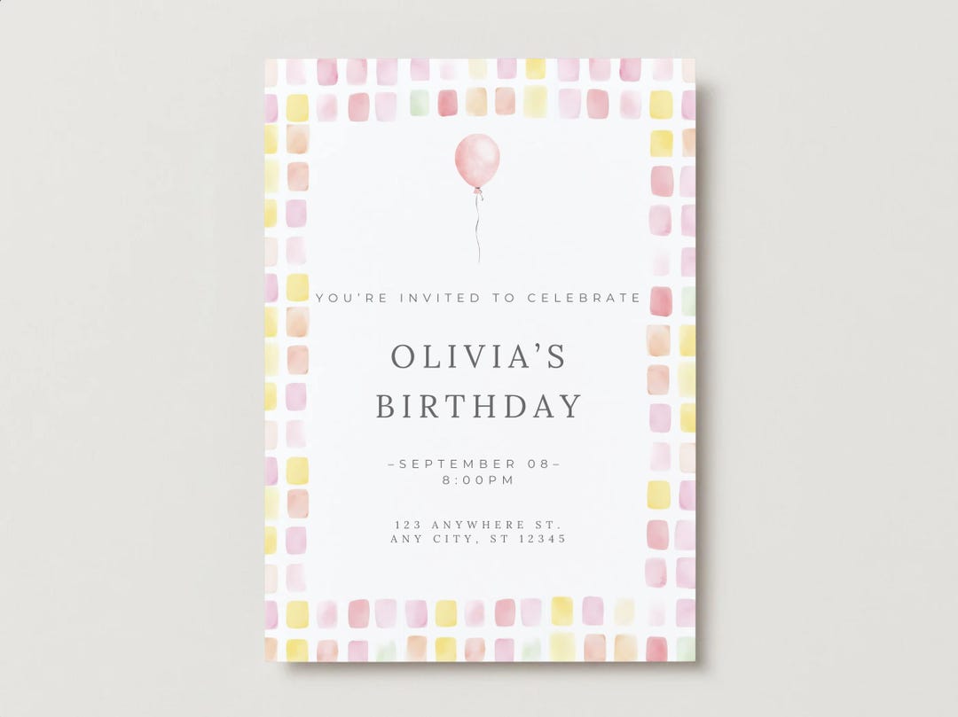 Editable Birthday Invitation Canva Template | Watercolor Balloon Party ...
