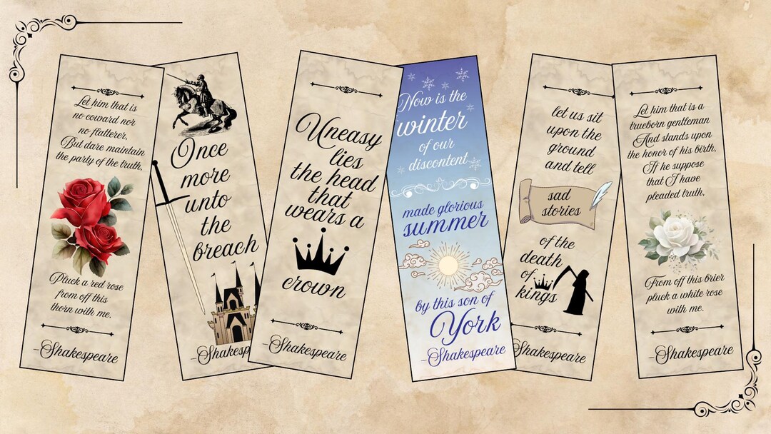 Shakespearean History Bookmarks - Digital Download - Etsy