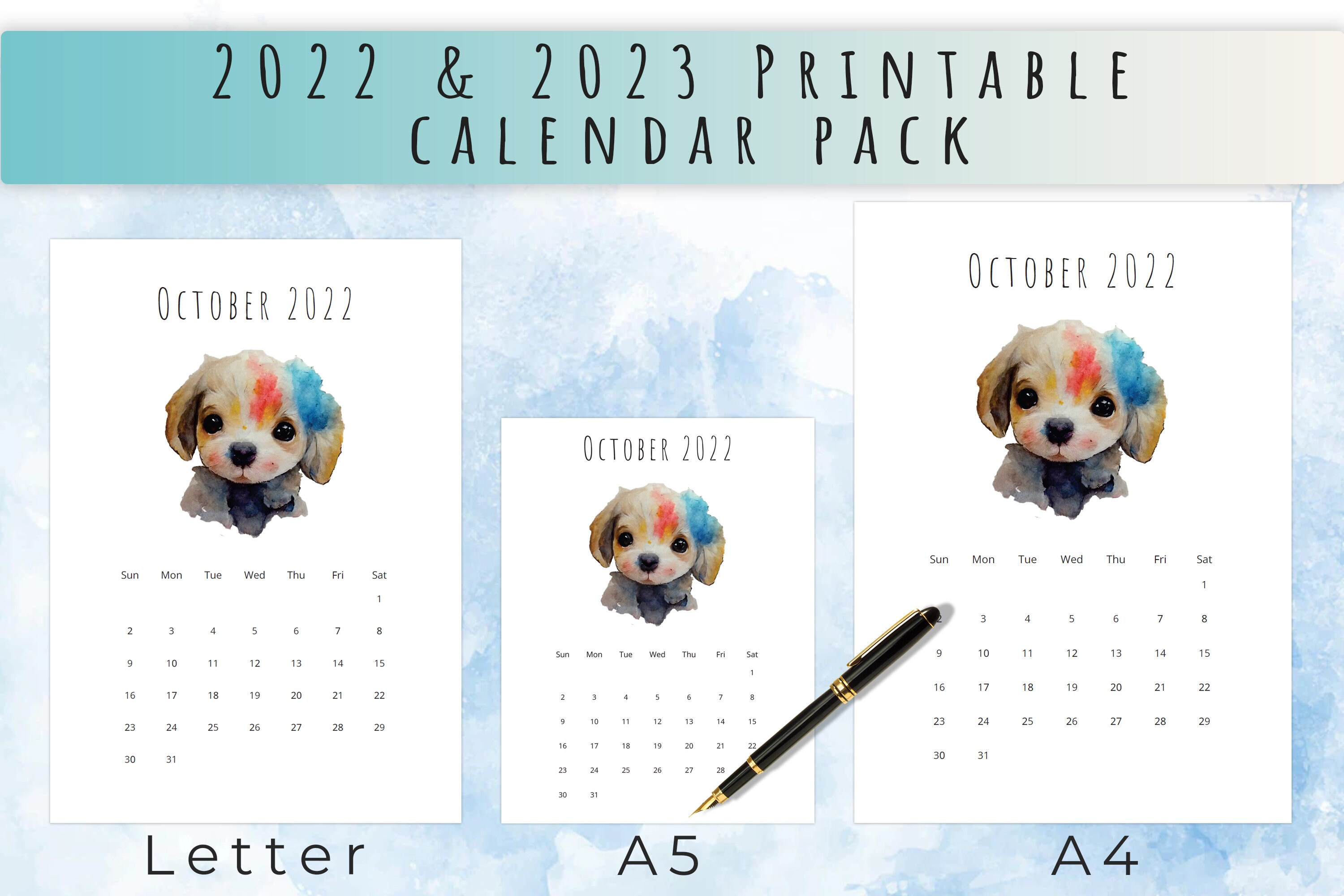 Printable 2023 Cute Watercolor Animals Calendar Bundle With - Etsy