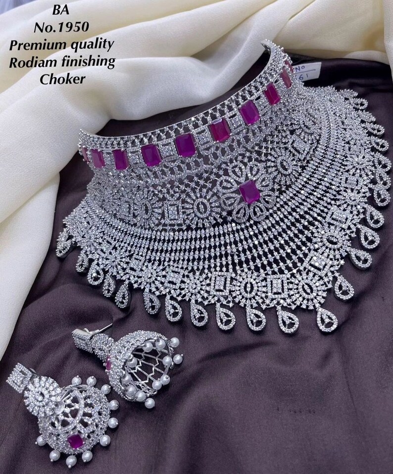 American Diamond Silver Plated Bridal Jewelry Set Wedding - Etsy
