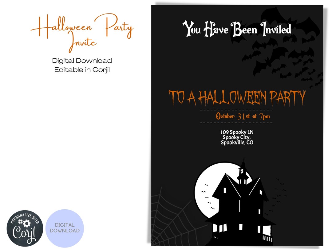 Halloween Invite | Halloween Party Invite Digital Download | Editable ...