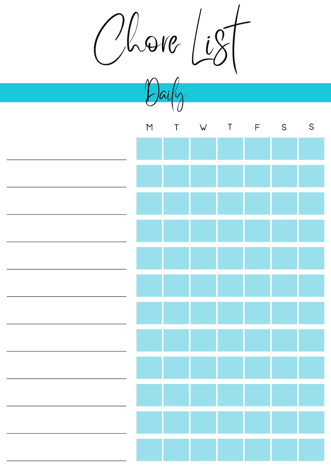 Blue Chore List Chore Chart Printable DIGITAL Download - Etsy