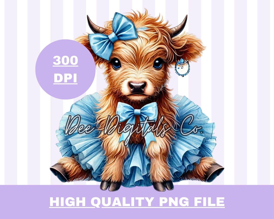 Blue Highland Cow Png, Cute Cow Digital Download, Highland Cow Graphic ...