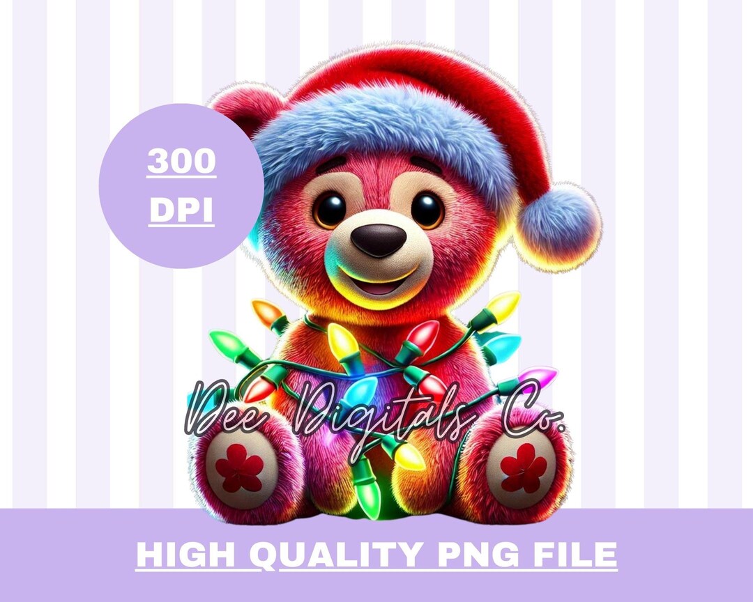 Teddy Bear Christmas Light Clipart Png, Christmas Bear Png, Sublimation ...