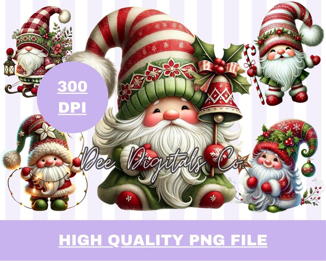 Gnome Clipart Bundle Printable, Christmas Gnome for Sublimation, Gnome ...