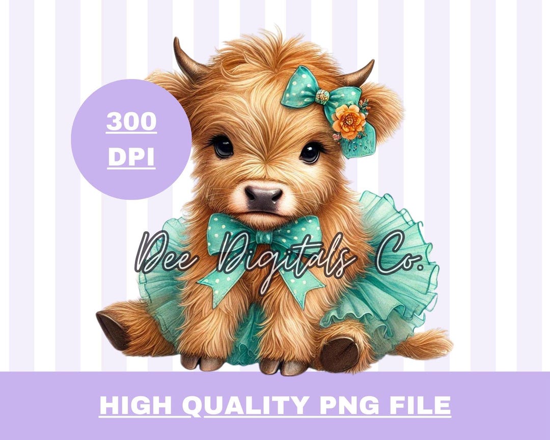 Teal Highland Cow Png, Cute Cow Digital Download, Highland Cow Graphic ...