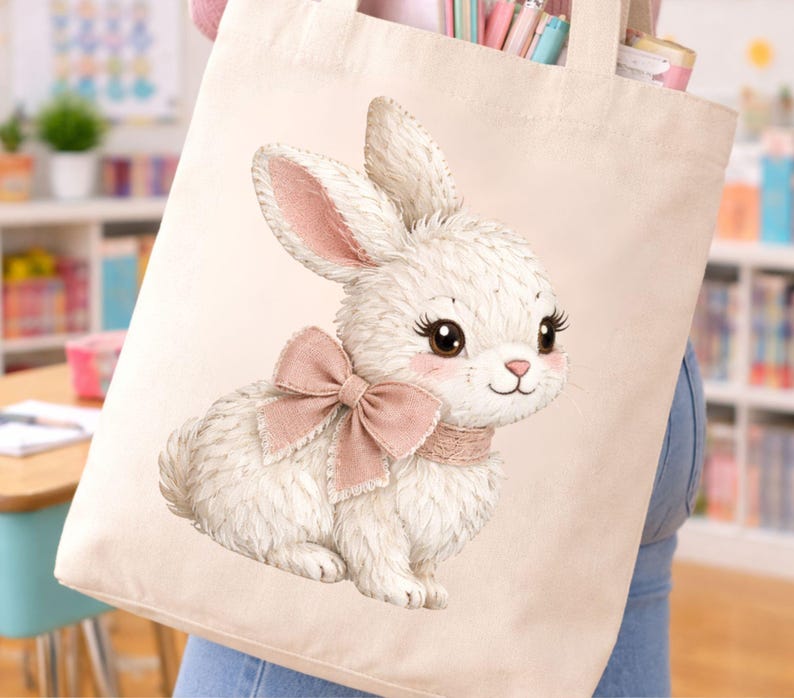Faux Embroidery Bunny BUNDLE, Stitched Bunny Clipart With Bow (digital ...