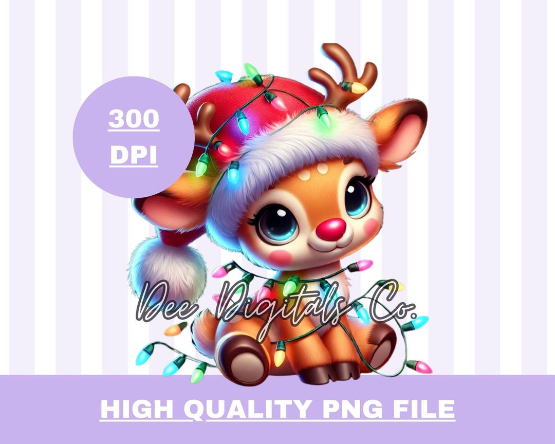 Christmas Reindeer PNG, Holiday Lights Sublimation Design (digital ...