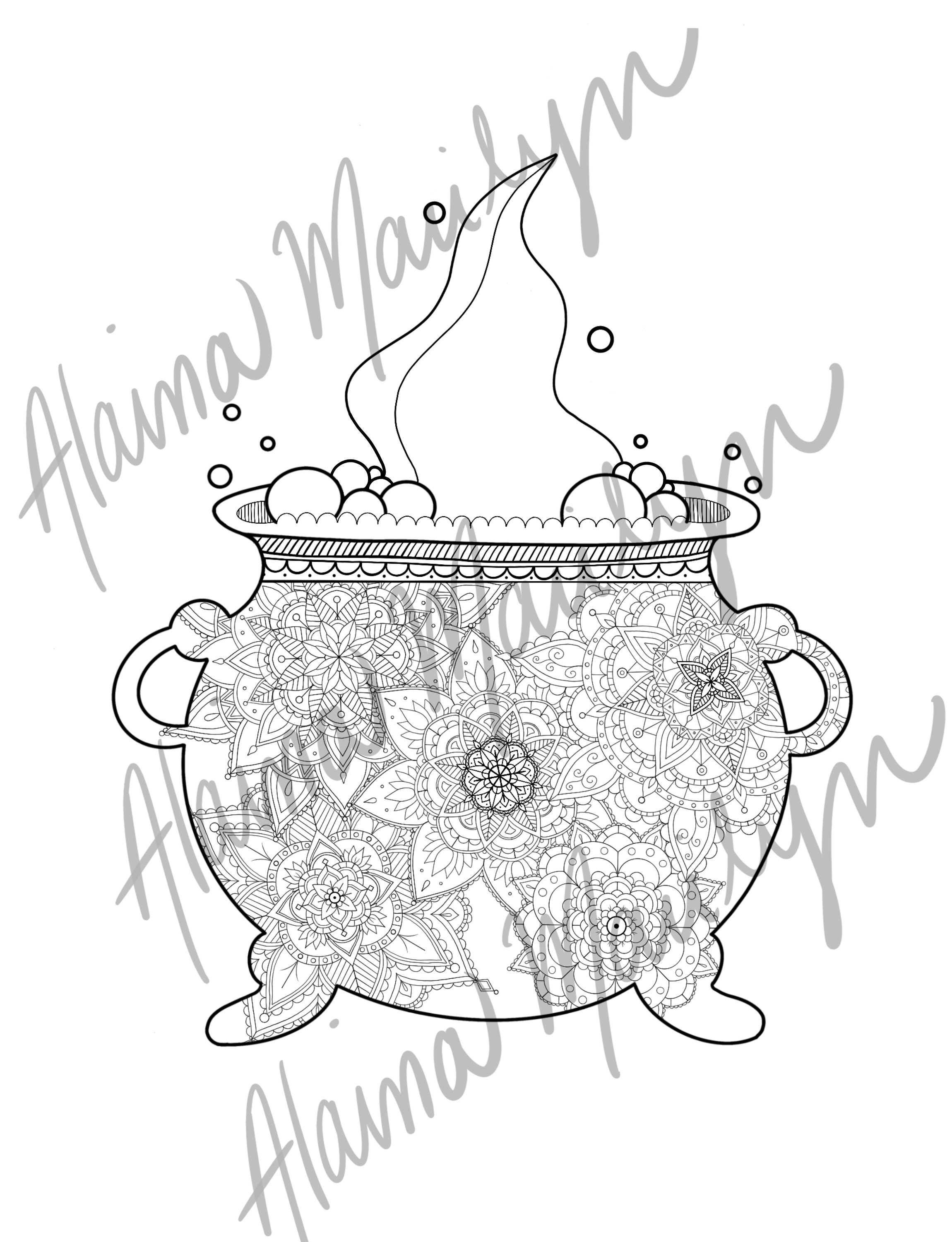 Cauldron Adult Coloring Page - Etsy