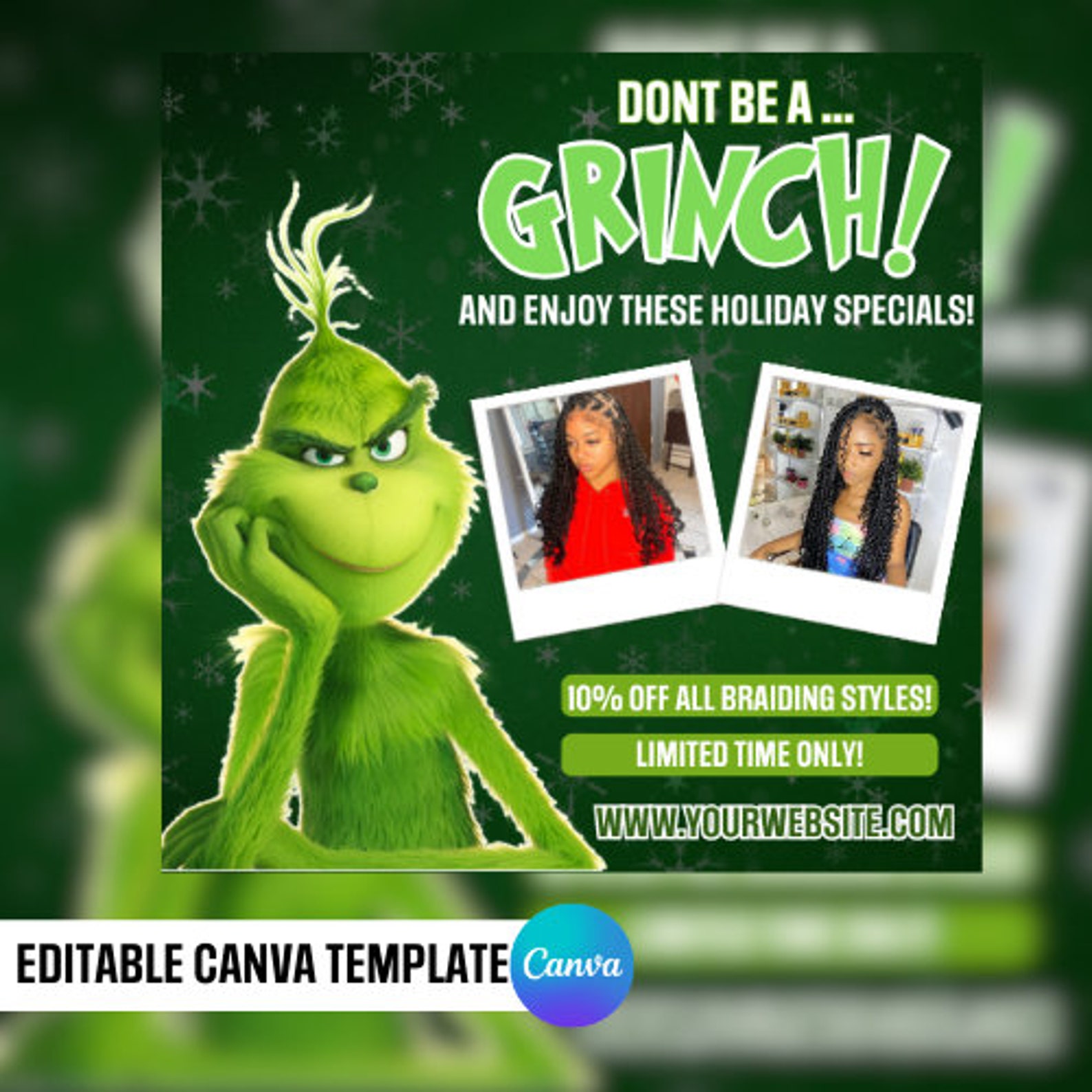 Don't Be a Grinch Hair and Braiding Flyer. Christmas Flyer| Cute Flyer ...