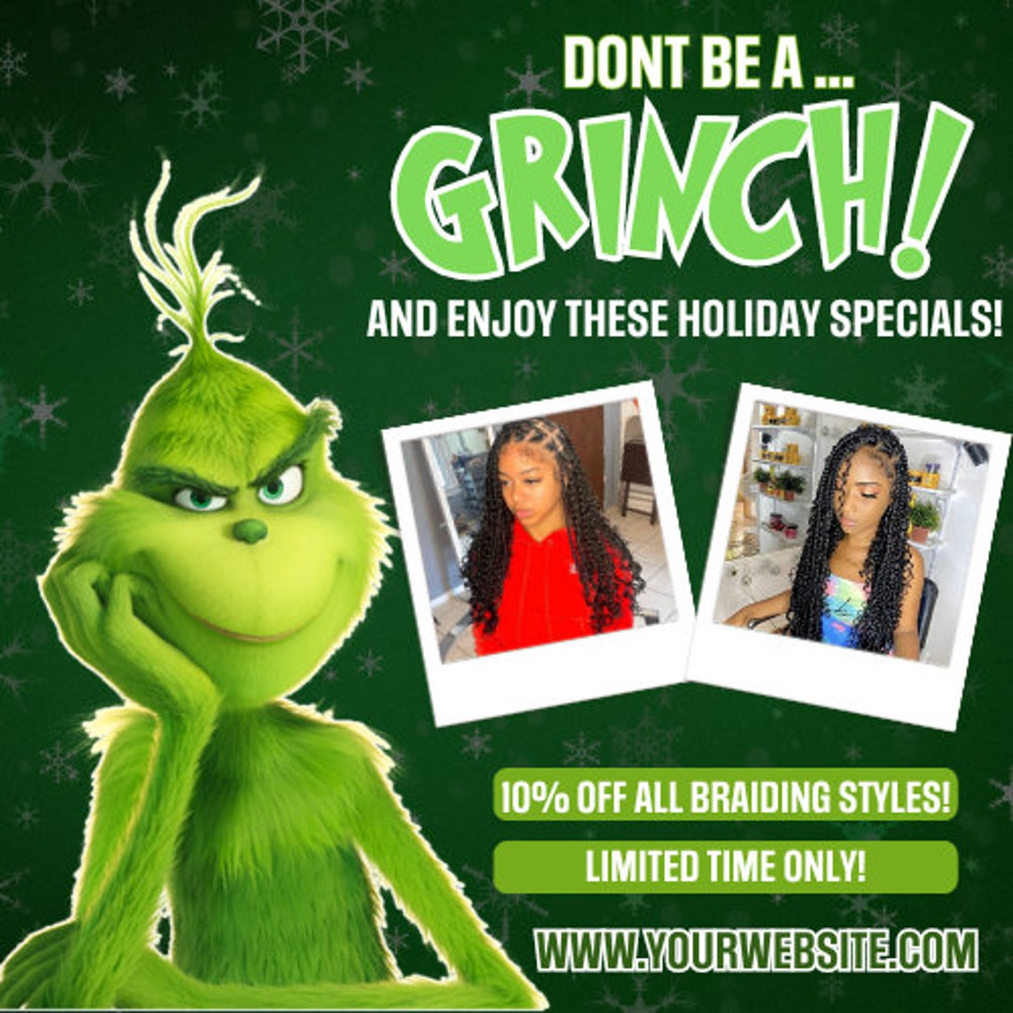 Don't Be a Grinch Hair and Braiding Flyer. Christmas Flyer| Cute Flyer ...