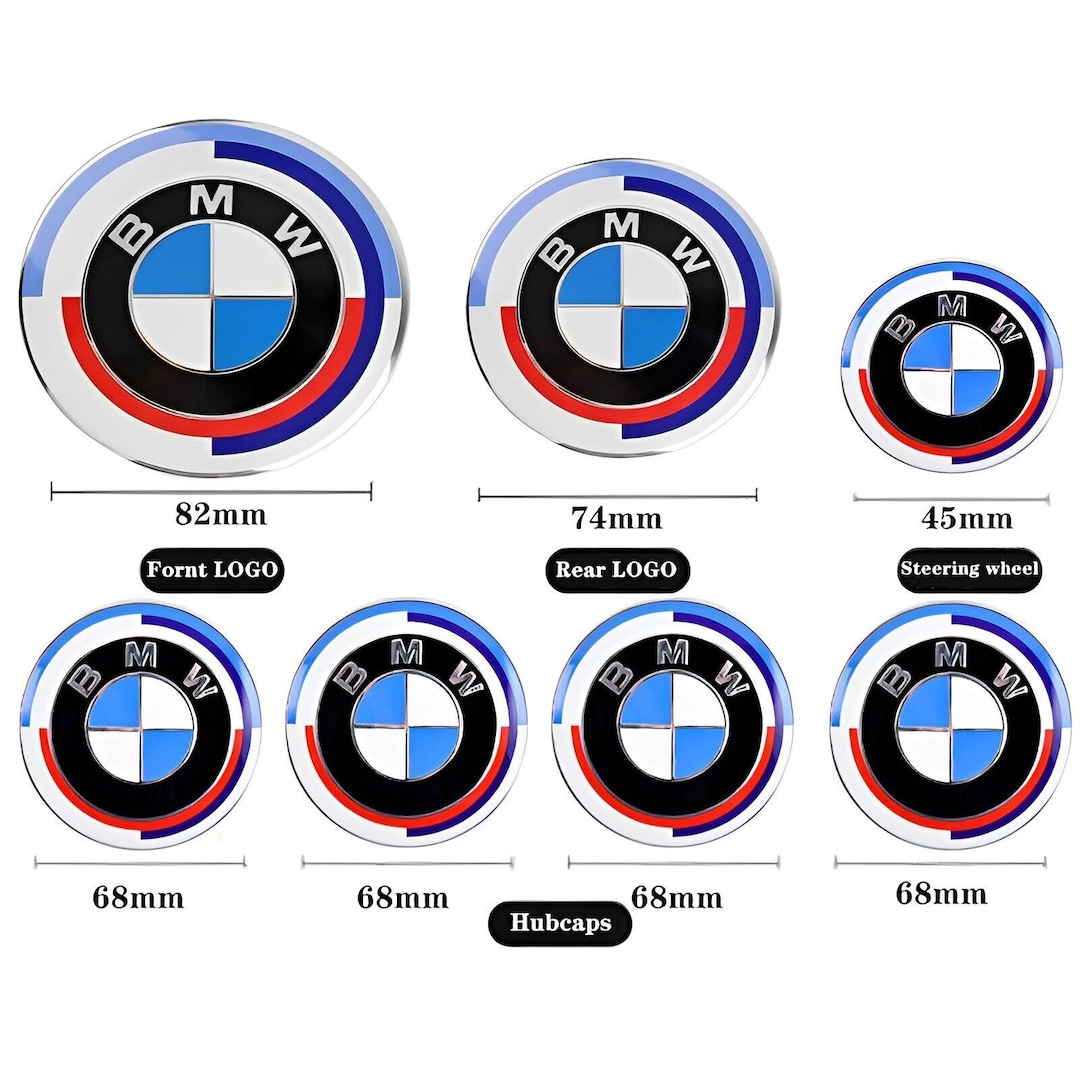 Kit 7 Logos Emblem Badge BMW 50th Anniversary Hub Cover 68mm Trunk 74mm ...