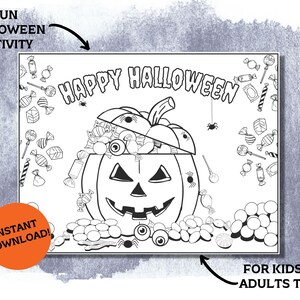 Halloween Candy Pumpkin Coloring Page Halloween Party Activity Sheet ...