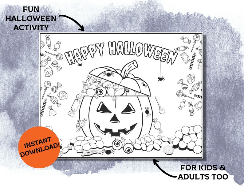 Halloween Candy Pumpkin Coloring Page Halloween Party Activity Sheet ...
