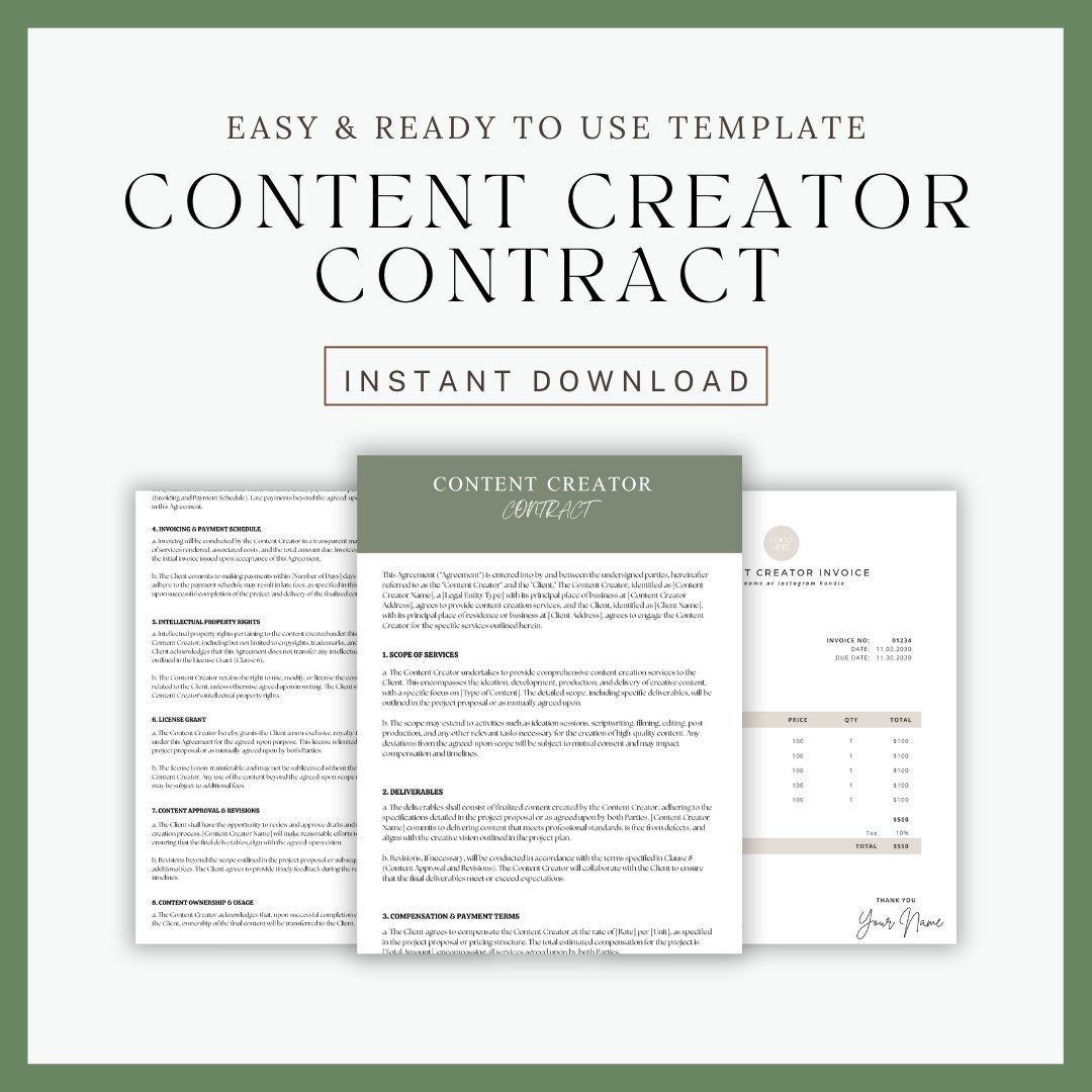 Content Creator Contract Influencer Contract for Content Creators and ...