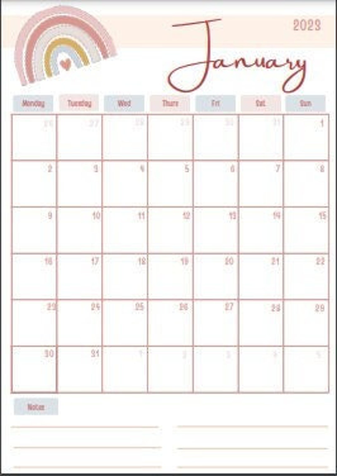 2023 Calendar- Boho Rainbows - Etsy