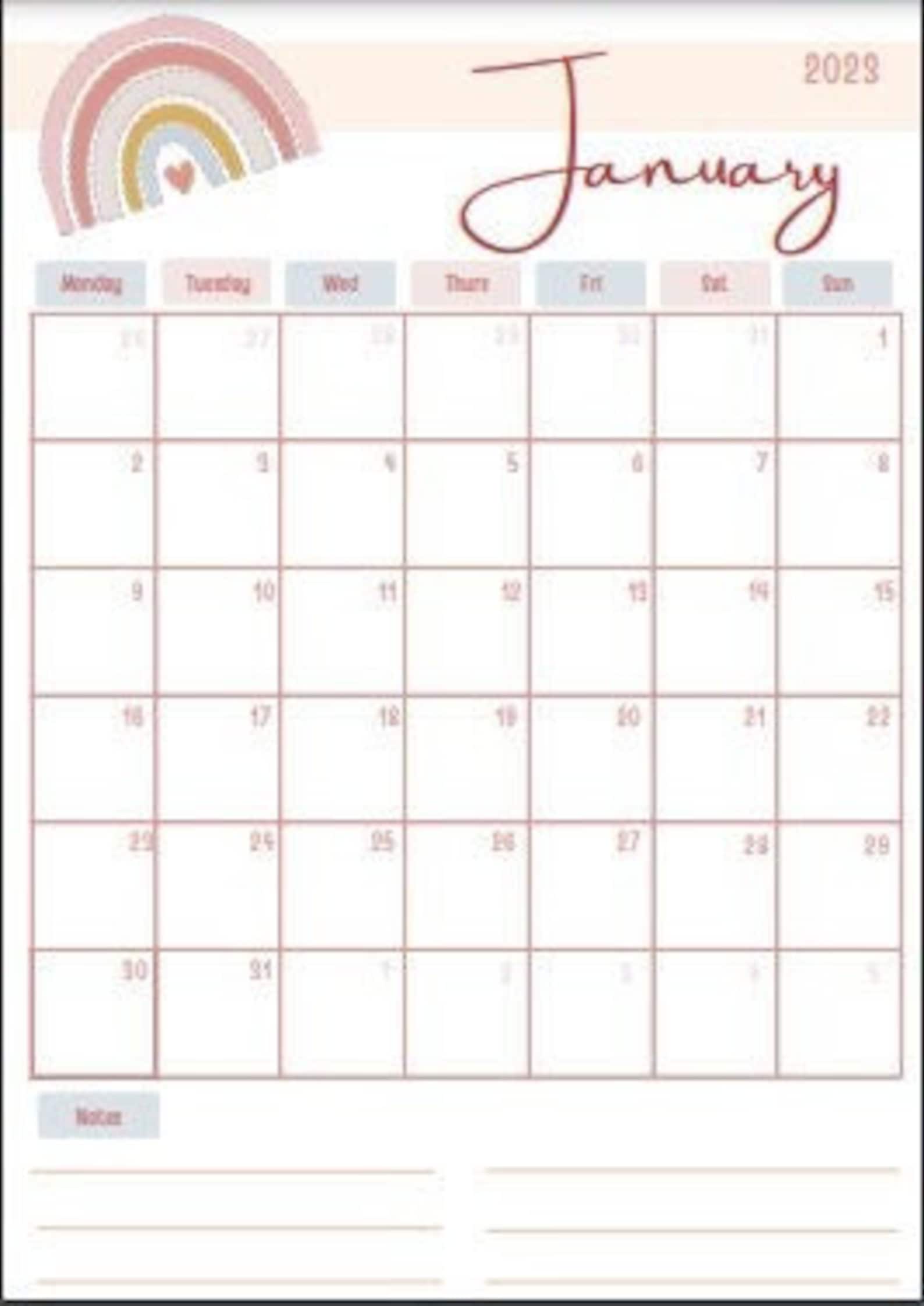 2023 Calendar- Boho Rainbows - Etsy