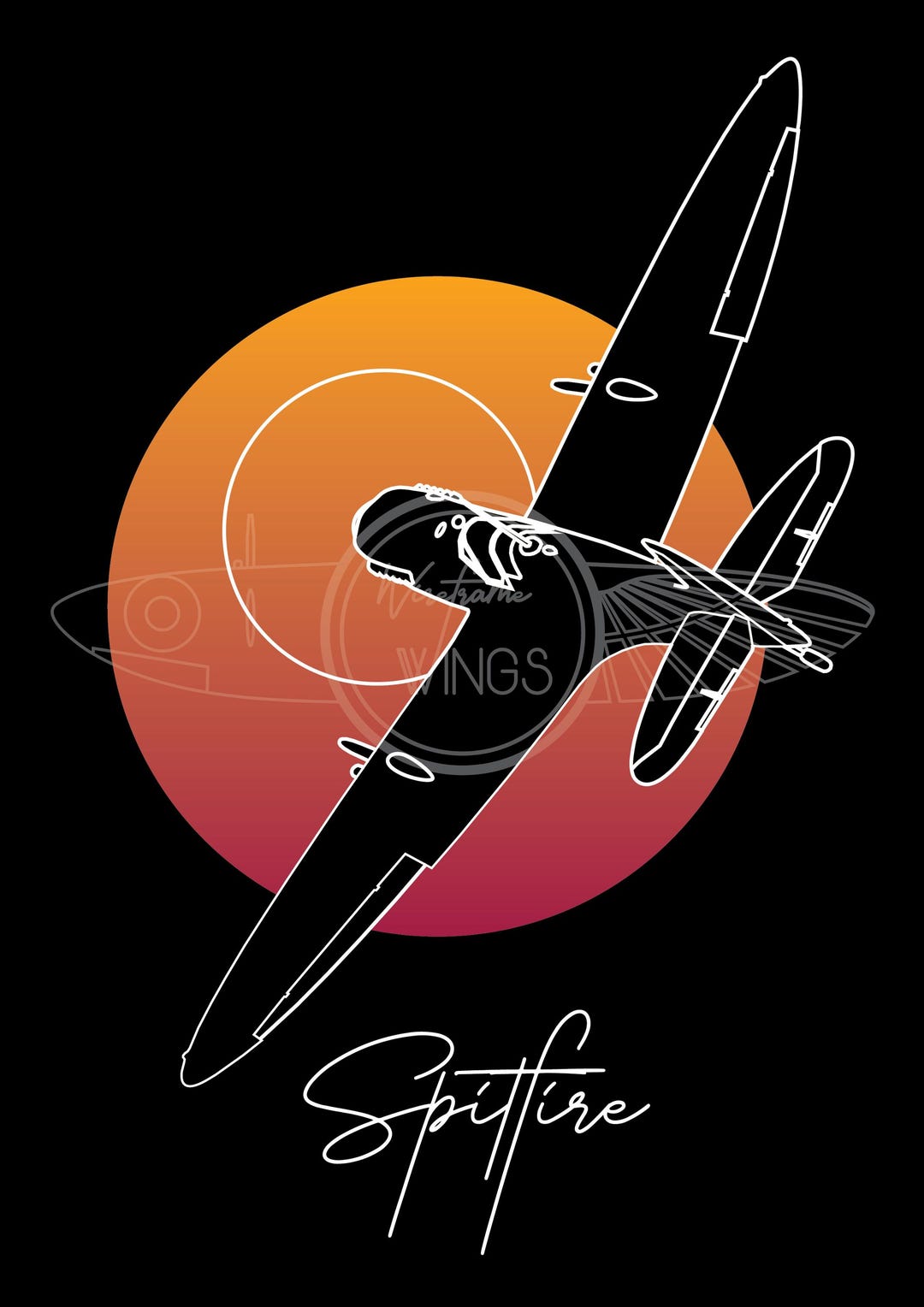 Spitfire Outline Flying Through the Sun - Etsy