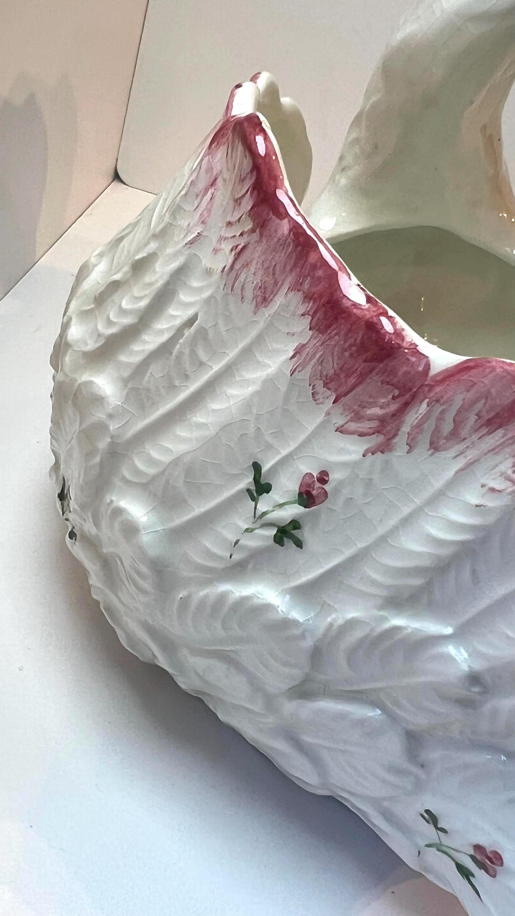 Vintage Italian Majolica Swan Planter – Large 11” Hand-painted Ceramic ...